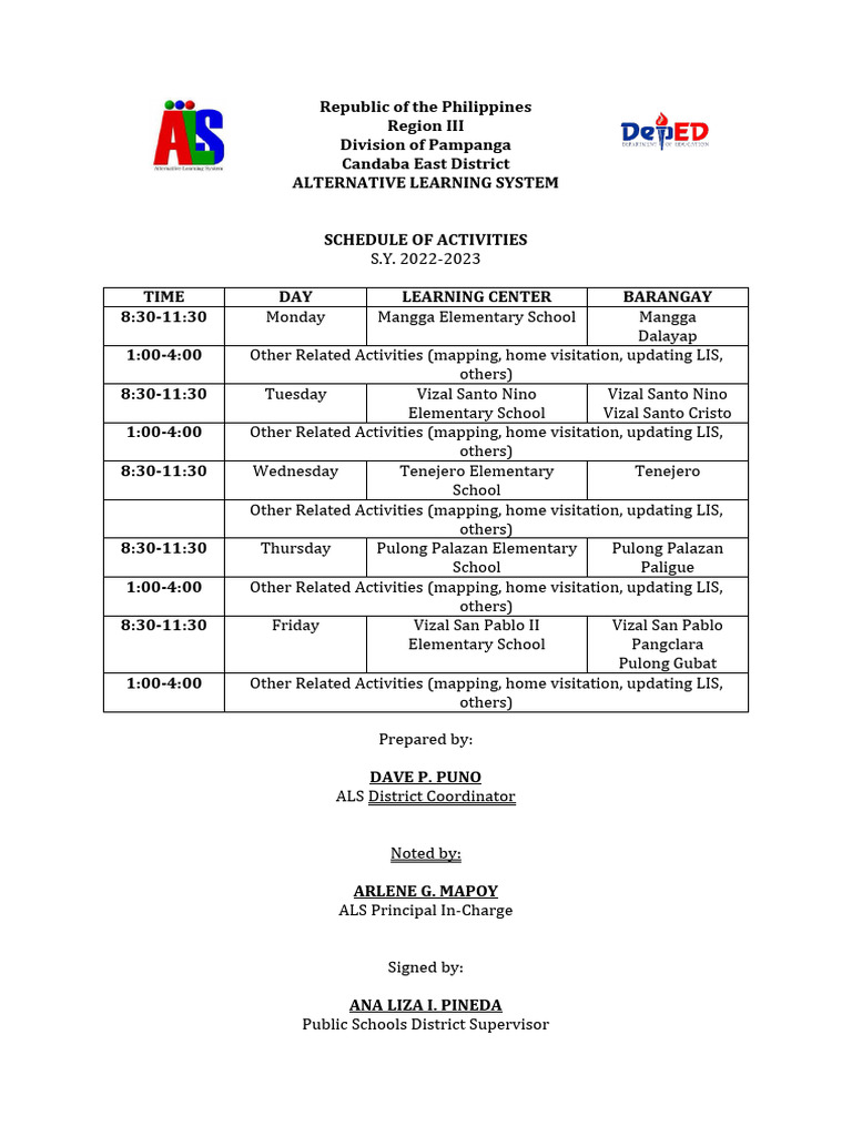 Als Schedule | PDF