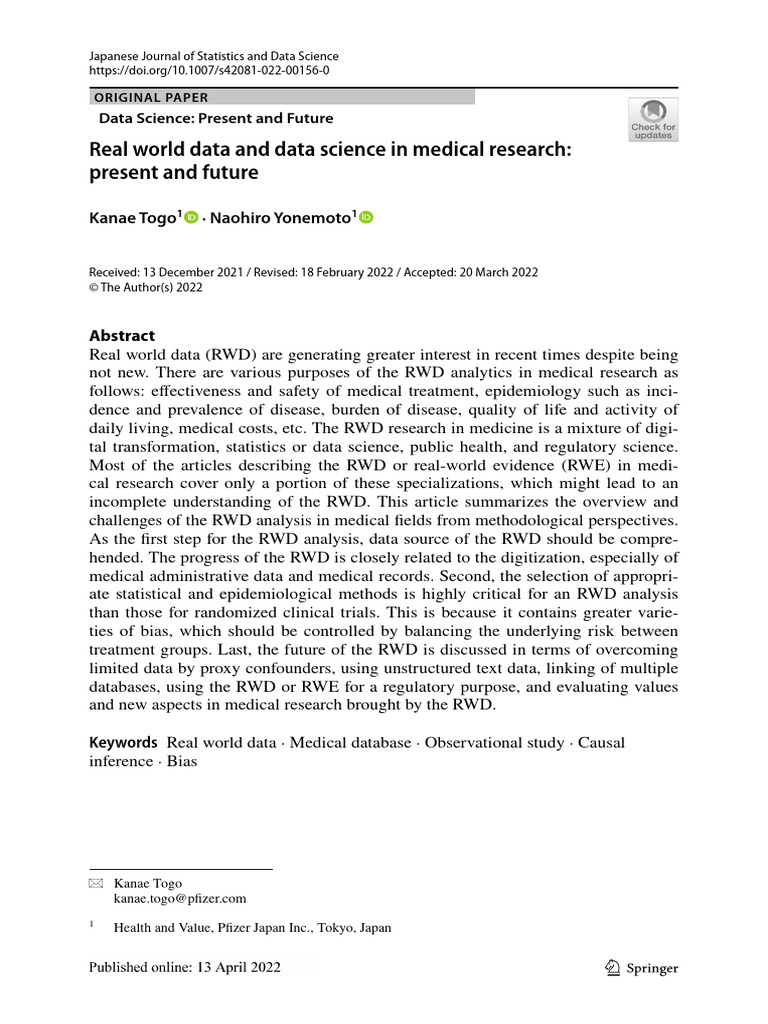 Real World Data and Data Science in Medical Resear | PDF | Randomized Controlled Trial ...
