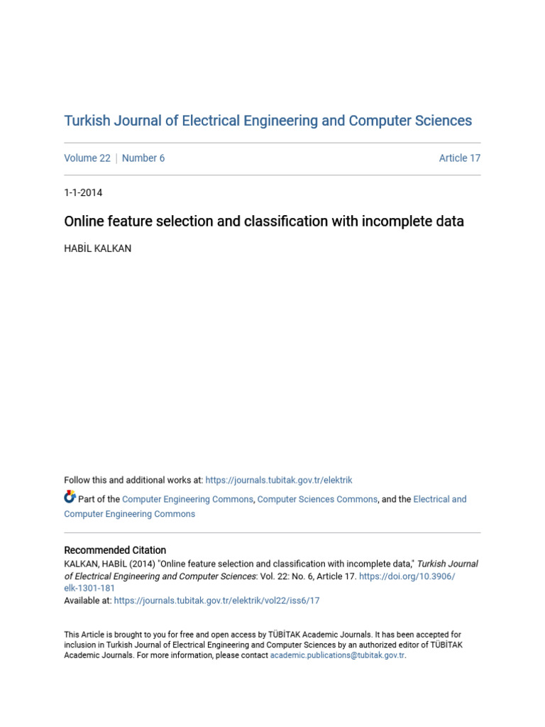 Online Feature Selection and Classification With Incomplete Data | PDF | Statistical ...