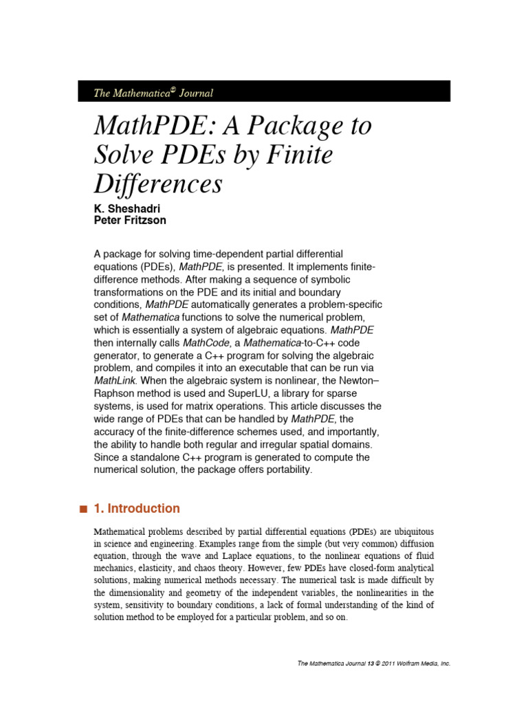 MathPDE A Package To Solve PDEs by Finite Differences | PDF | Partial ...