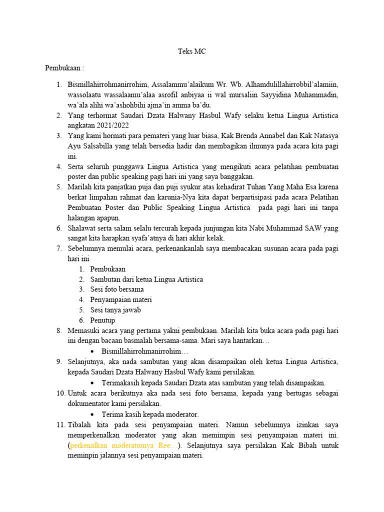 Teks MC Public Speaking | PDF