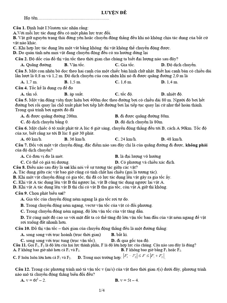 De Kiem Tra Vat Ly 10 Lan 1 Nam 2022 2023 Truong THPT Han Thuyen Bac ...