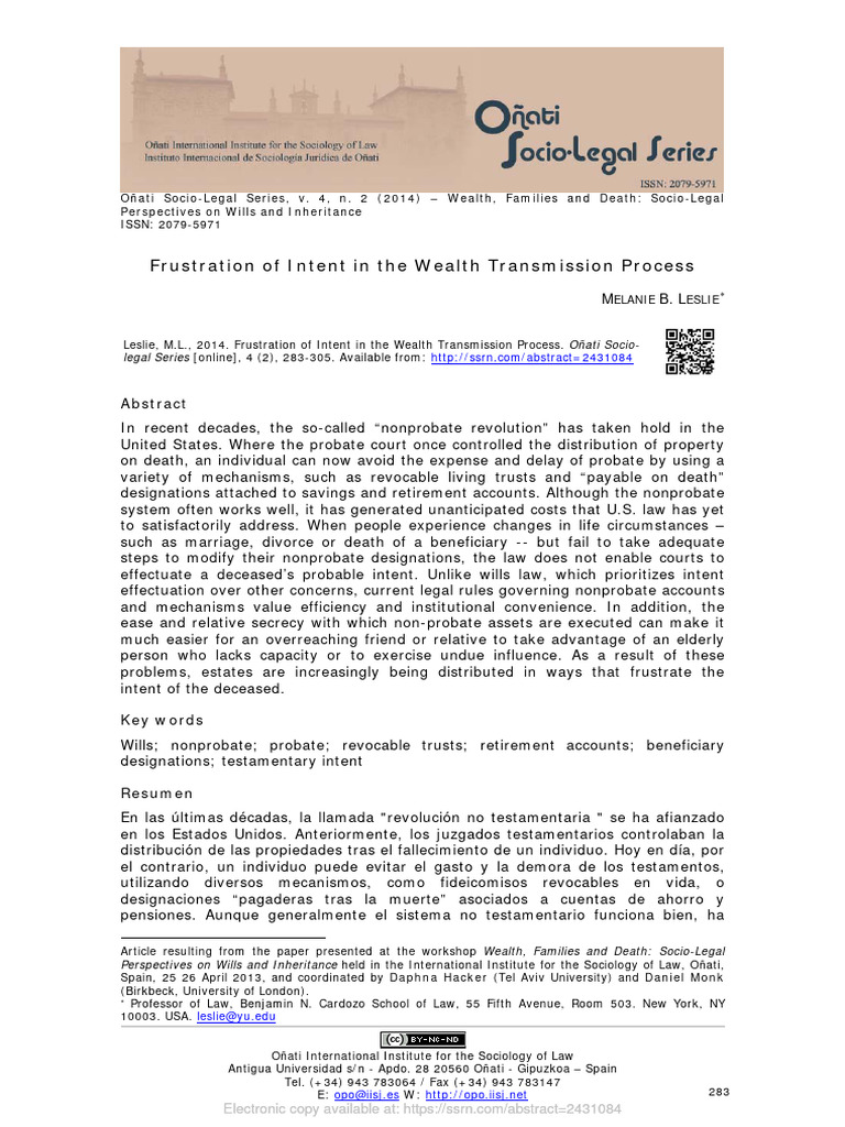 Frustration of Intent in The Wealth Transmitted Process | PDF | Trust ...