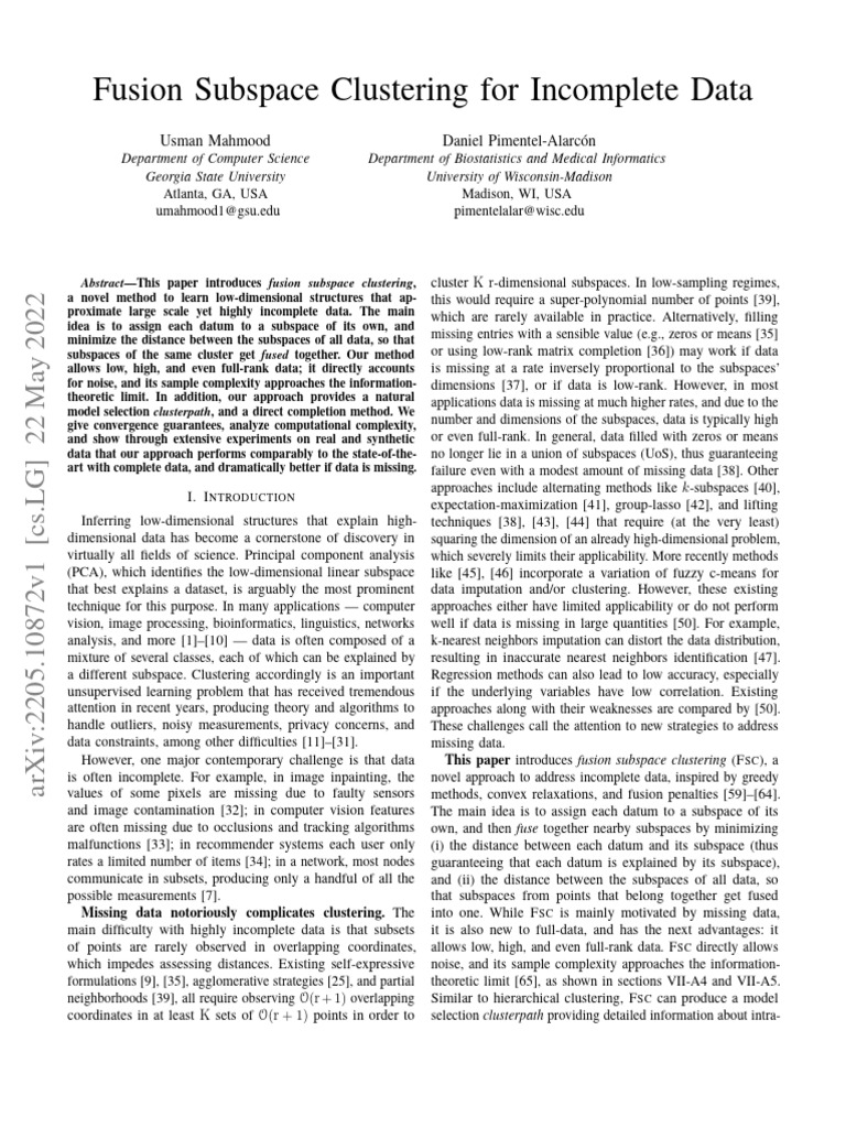Fusion Subspace Clustering For Incomplete Data Download Free Pdf
