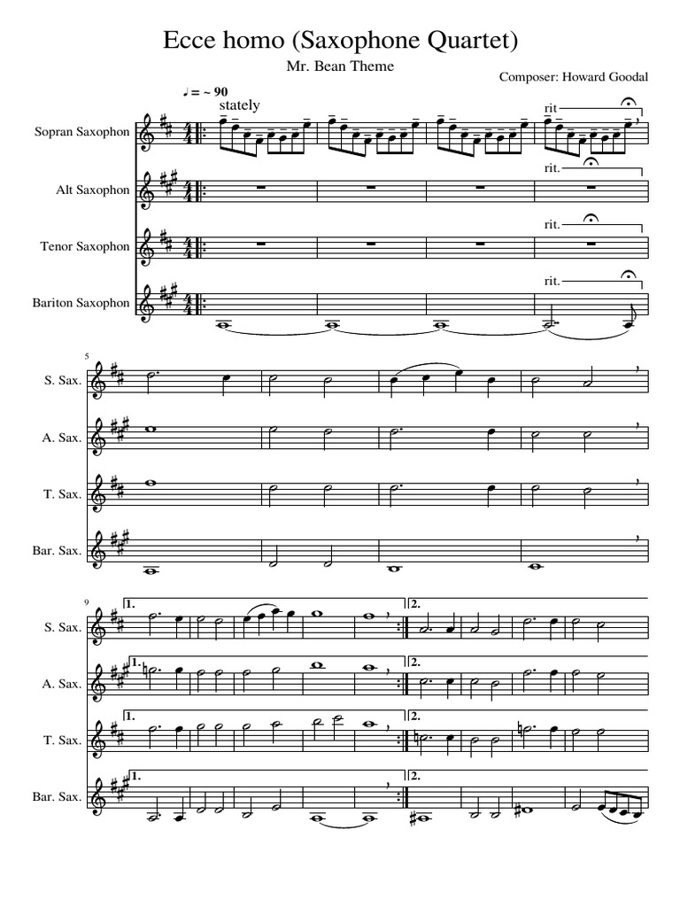 Mr. Bean Theme - Ecce Homo Saxophone Quartet SATB Easy Warmup FULL | PDF | Music Technology ...