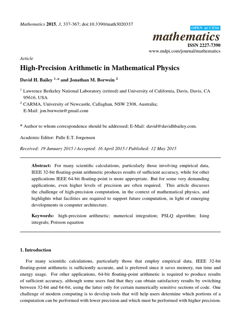 High-Precision Arithmetic in Mathematical Physics - David H. Bailey ...