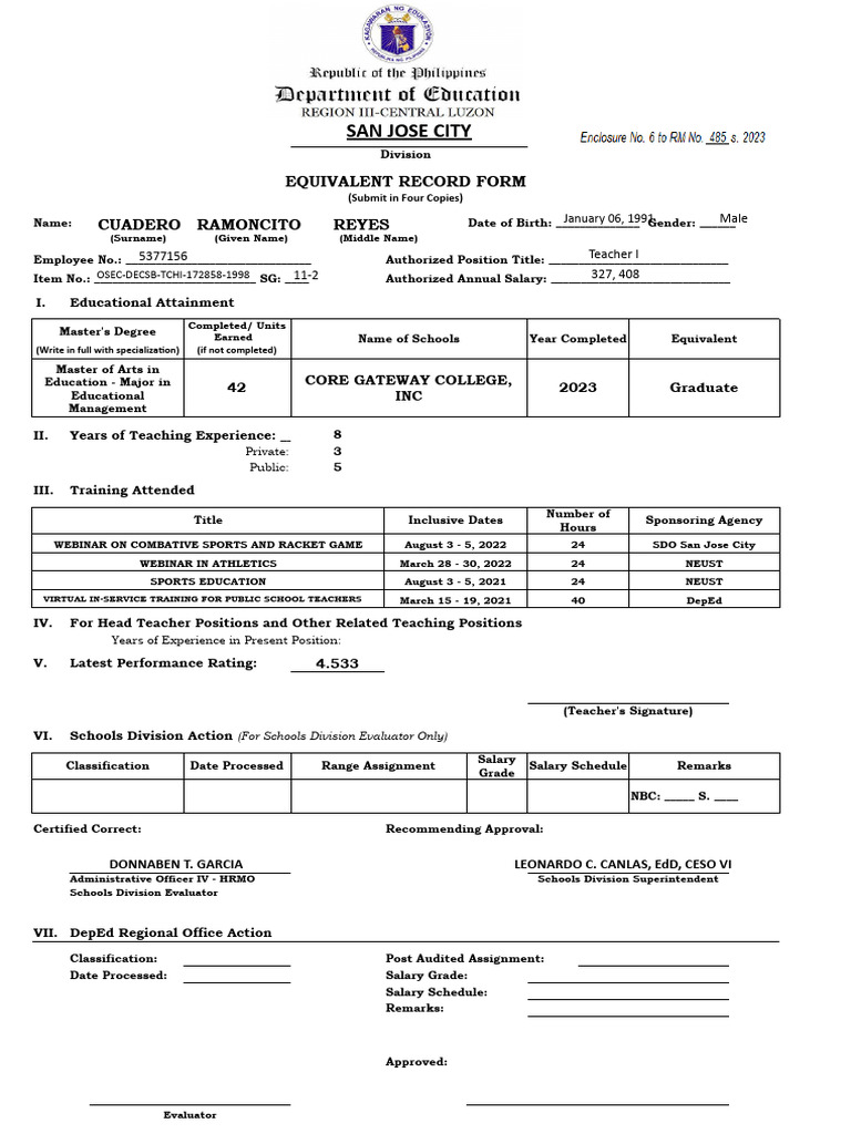 New ERF Form 1 | PDF | Teachers