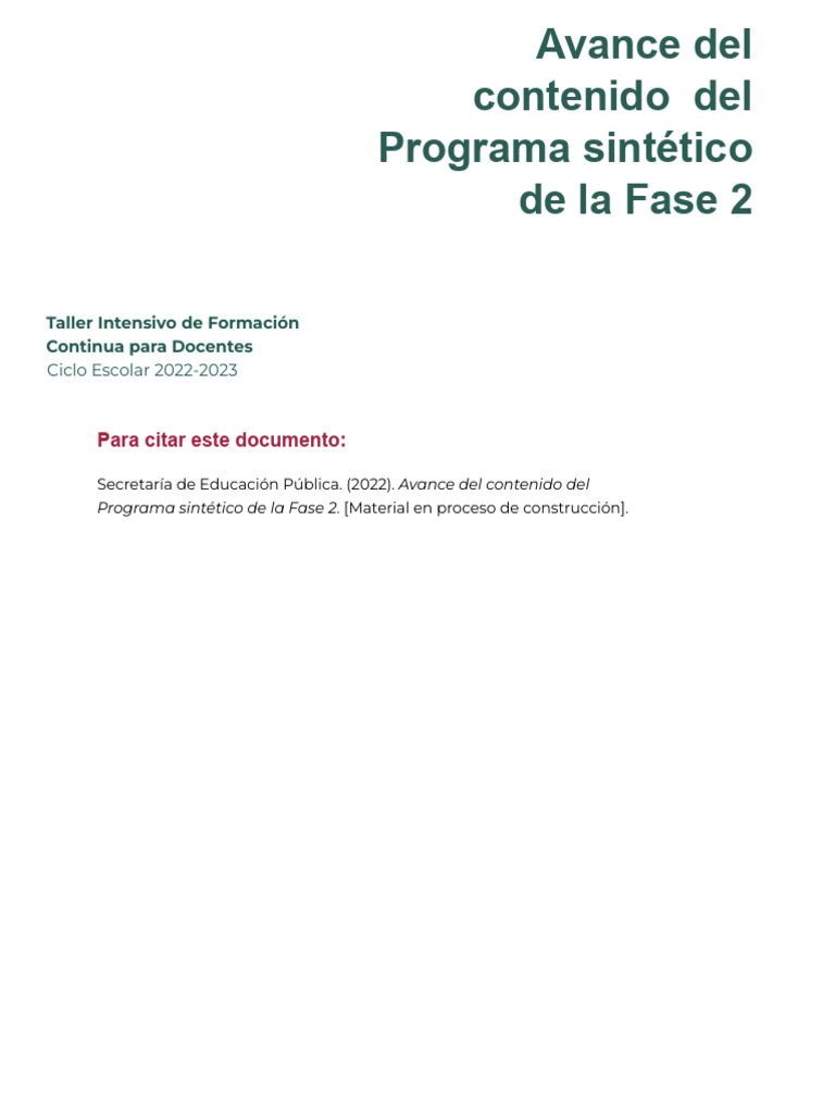 Avance Programa Sintético Fase 2 | PDF | Evaluación | Educación de la primera infancia