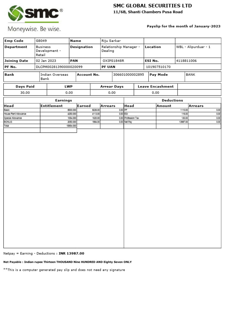 Pay Slip (G8049) | PDF