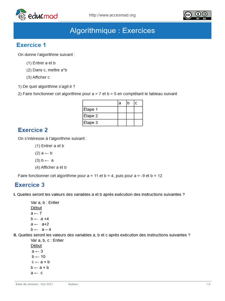 Algorithmique Exercices | PDF | Programmation informatique | Mathématiques