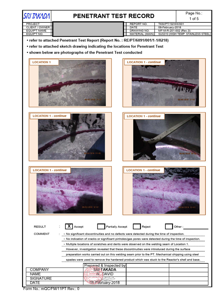 Penetrant Test Record | PDF | Physical Sciences | Building Engineering