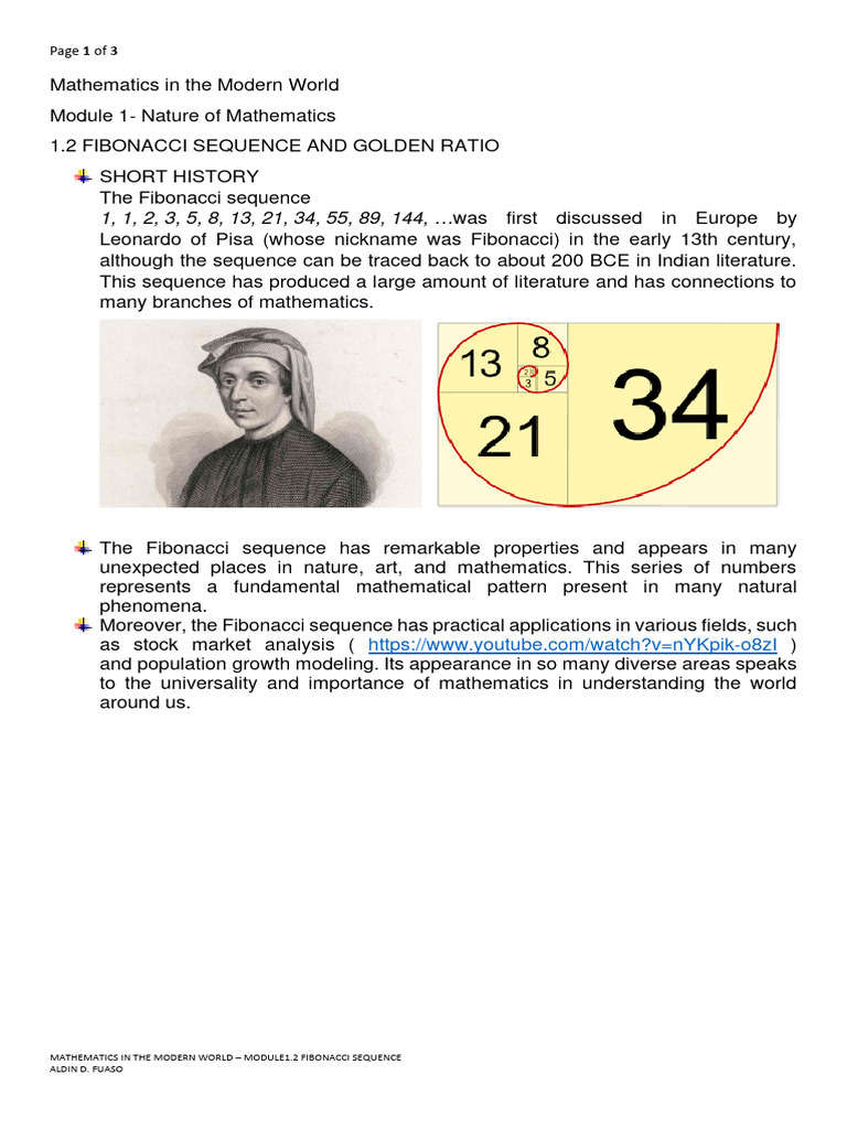 MMW Module 1.2 - Fibonacci Sequence and Golden Ratio | PDF | Mathematics