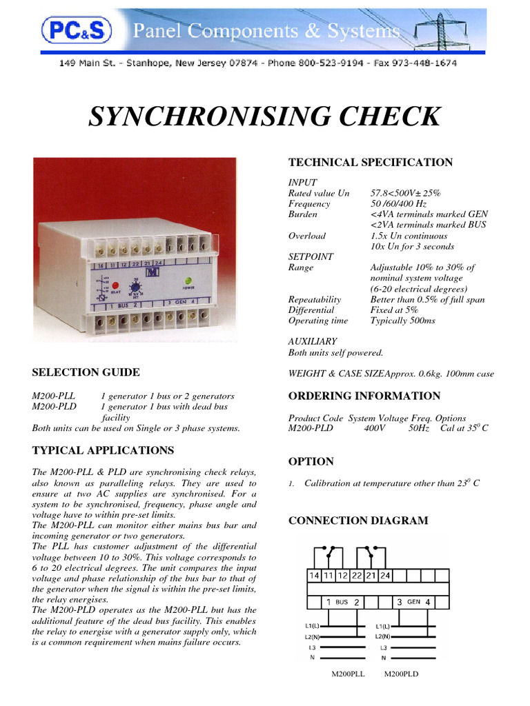 Multitek Synchronising Check Relay m200 | PDF