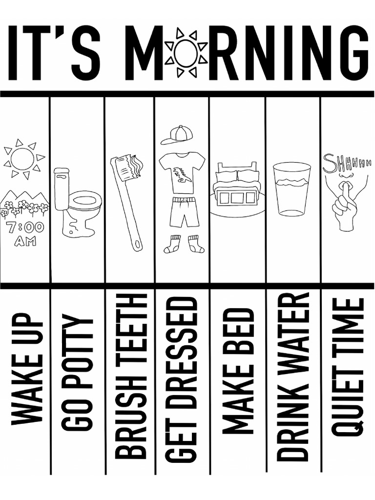 Morning Routine Flip Up Chart (B&W) | PDF