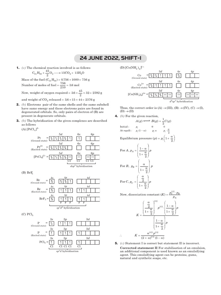 JEE Main 24 June Shift I Chemistry | PDF | Chemical Bond | Acid
