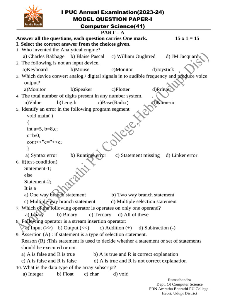 First PU Model Paper20231 Nonedit | PDF