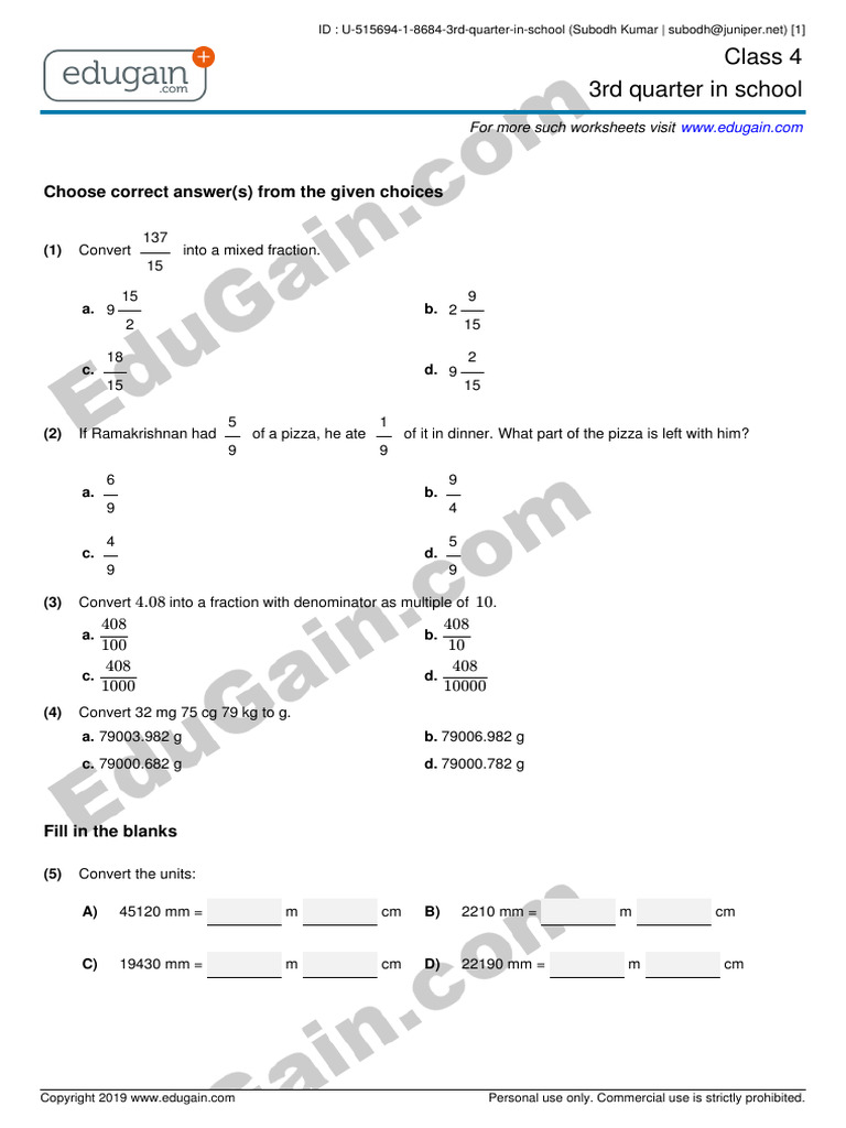 Grade4 Measurement | PDF | Arithmetic | Division (Mathematics)