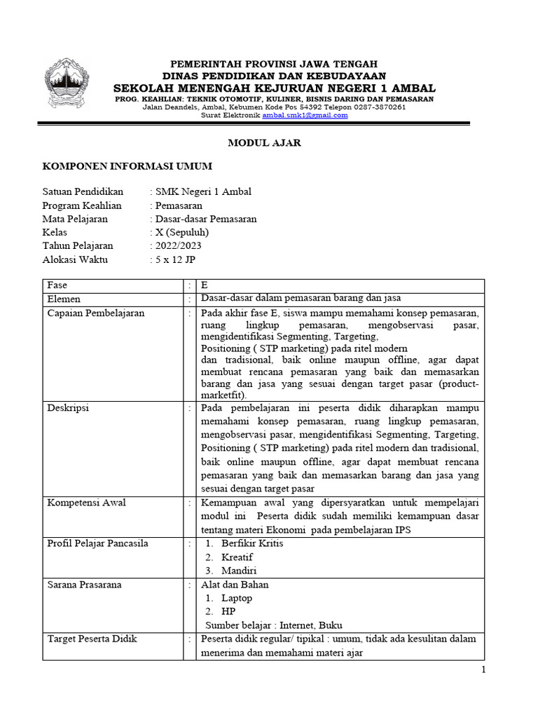Modul Ajar 6 Dasar Pemasaran | PDF