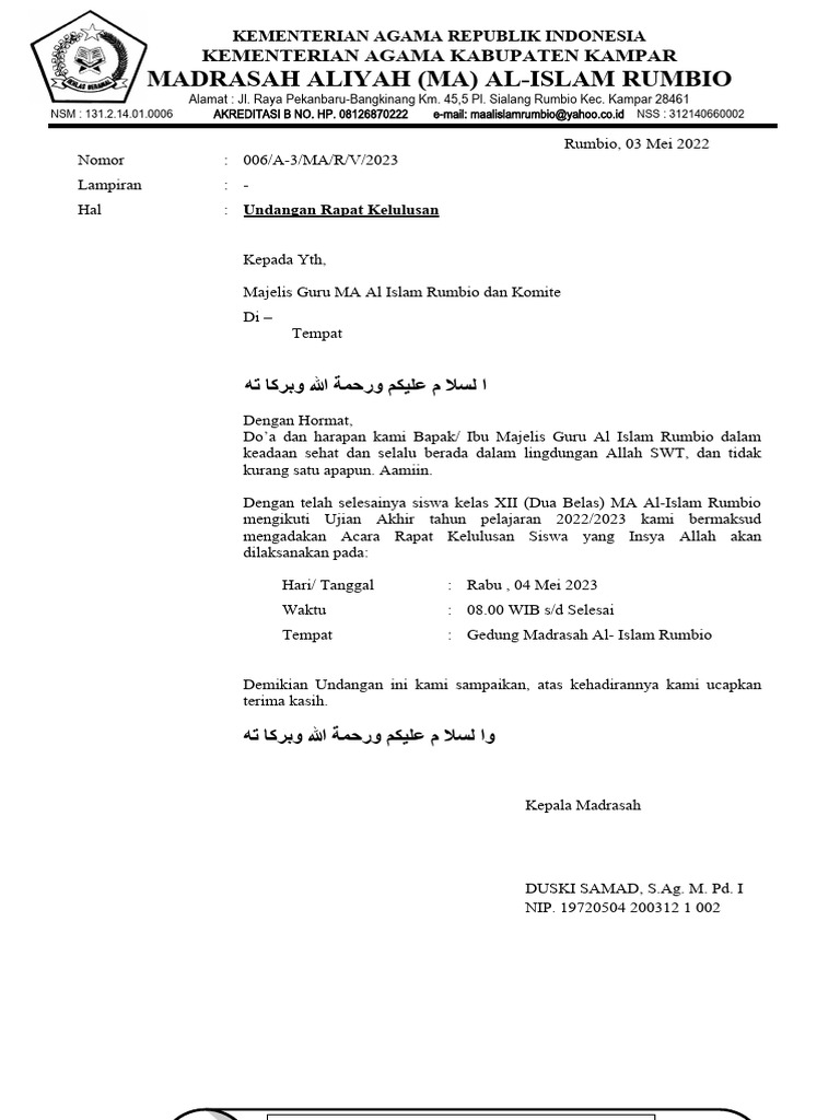 Undangan Rapat Kelulusan | PDF