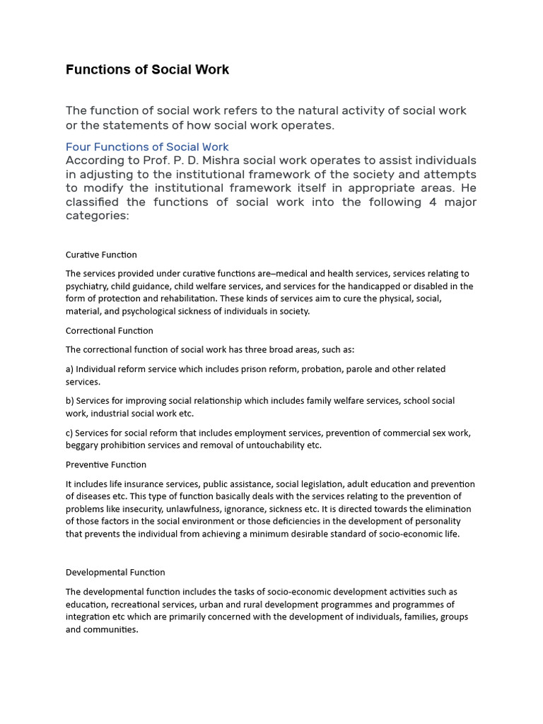 Social Work Functions Explained | PDF | Social Work | Disability
