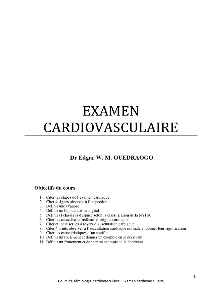 Examen Cardiovasculaire Complet | PDF | Système circulatoire | Physiologie
