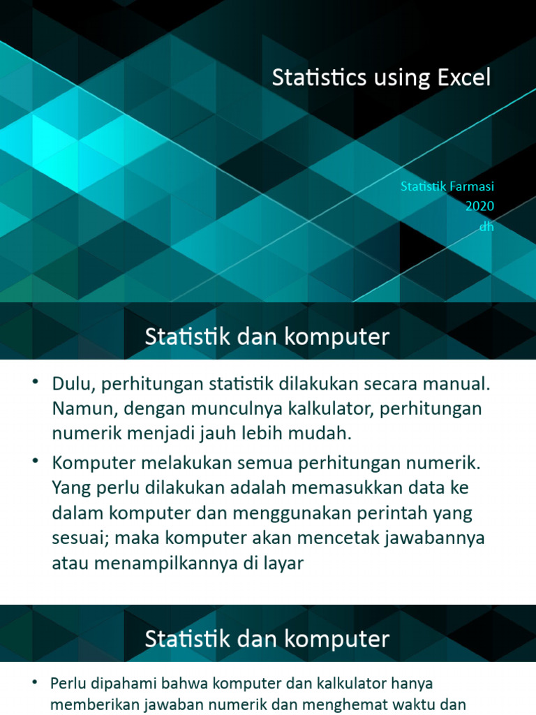 11-12 Statistics Using Excel 2020 DHW | PDF | Metode & Bahan Ajar | Komputer