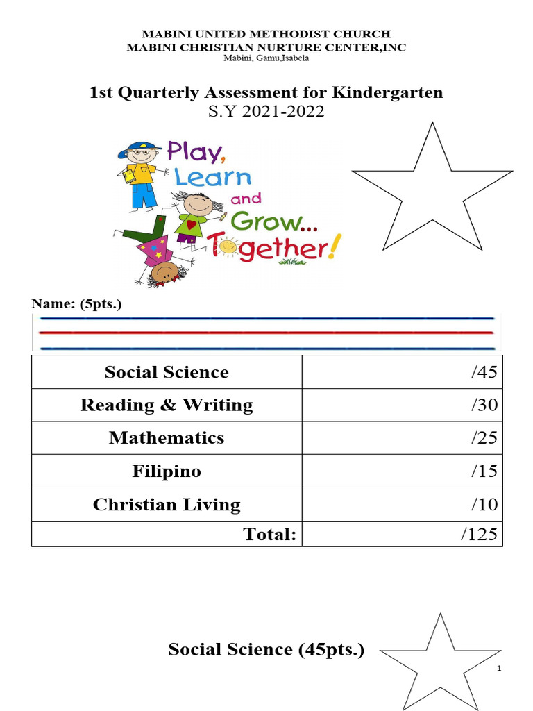 1st-QUARTERLY-ASSESSMENT-Kindergarten | PDF