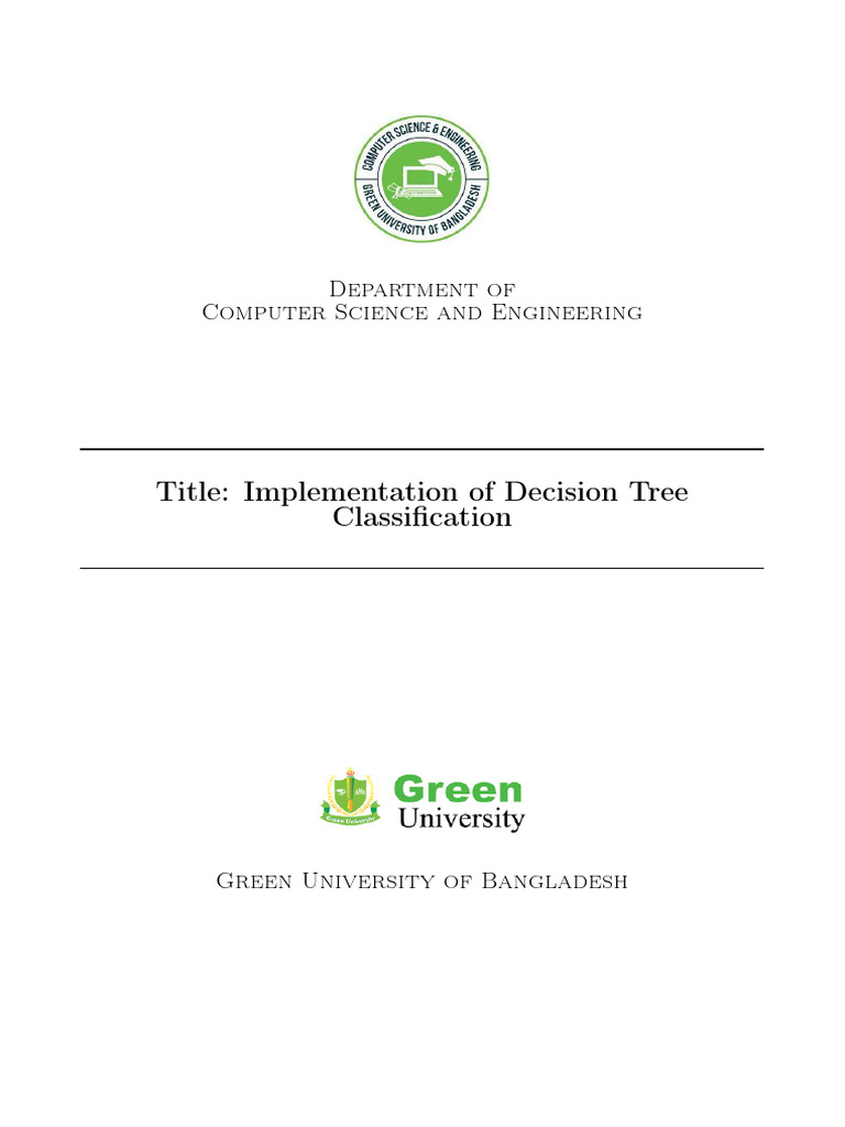 Title: Implementation of Decision Tree Classification: Department of Computer Science and ...