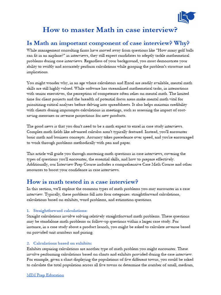 How To Master Math in Case Interviews | PDF | Equity (Finance ...