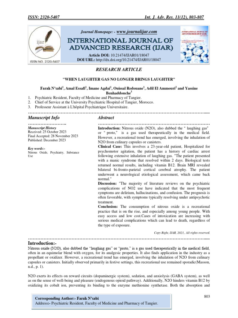 WHEN LAUGHTER GAS NO LONGER BRINGS LAUGHTER | PDF | Nitrous Oxide ...