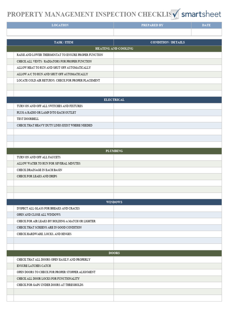 IC Property Management Inspection Checklist Template | PDF | Door ...