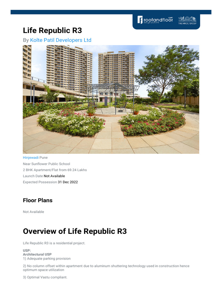 Life Republic R3: 2 BHK Apartments in Pune | PDF | Bathroom | Sink