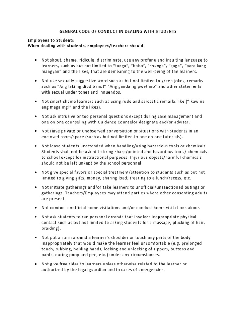 Code of Conduct for Student Interaction | PDF | Profanity | Driver's ...