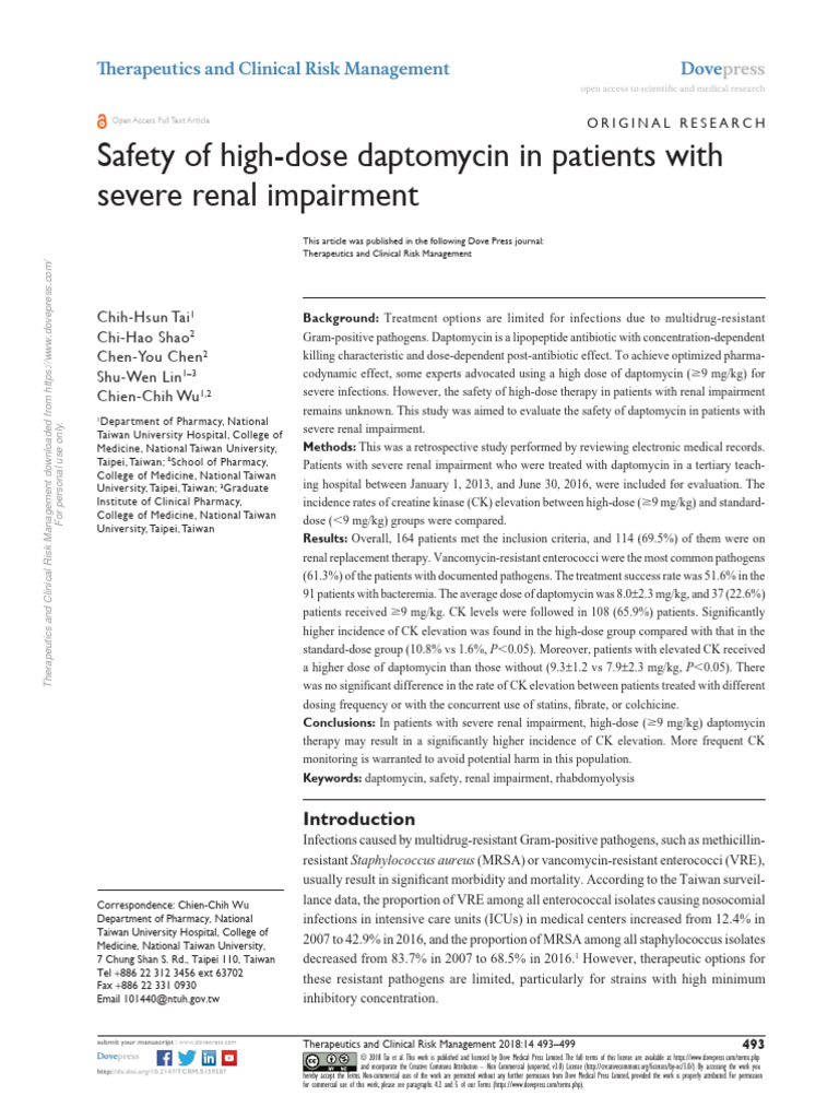 TCRM 159587 Safety of High Dose Daptomycin in Patients With Severe ...