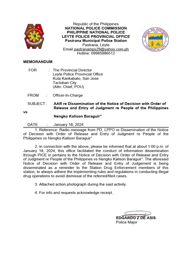 AAR Dissemination of The Notice of Decision With Order of Release and ...