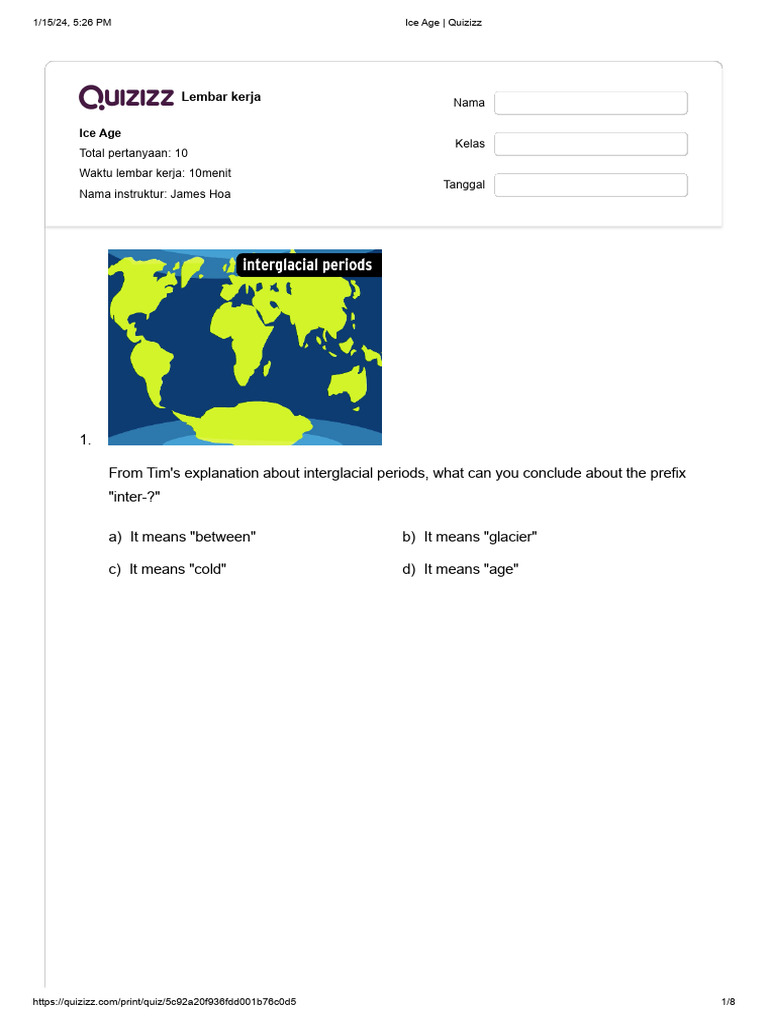 Ice Age - Quizizz | PDF | Ice Age | Earth