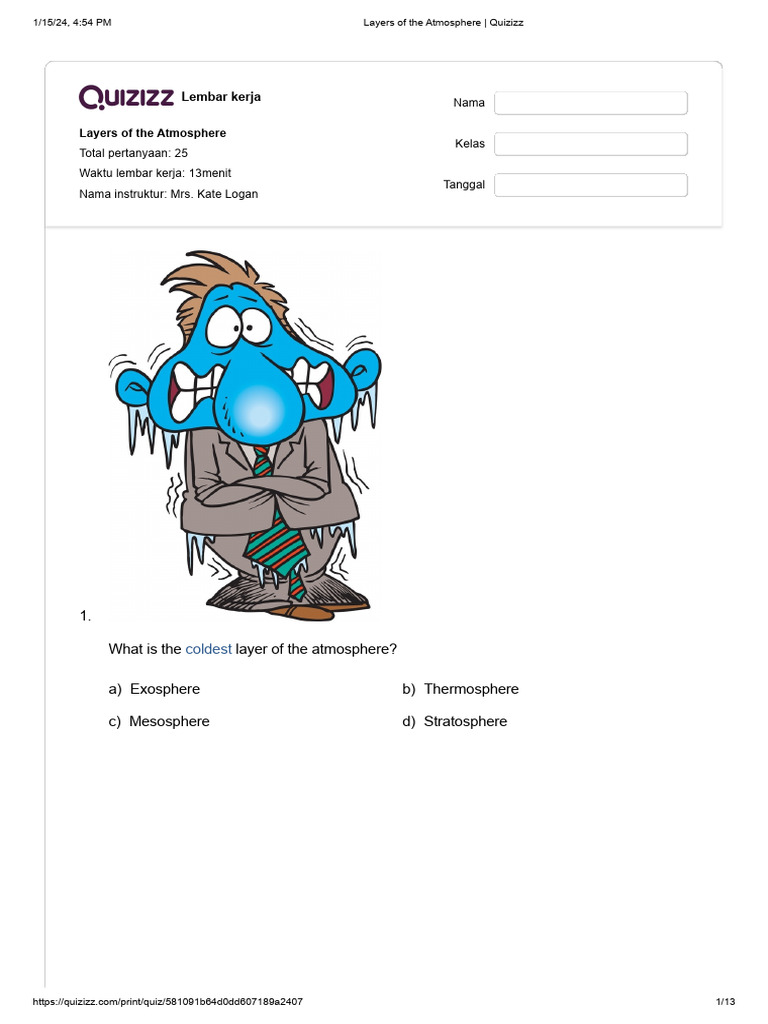Quiz on Layers of the Atmosphere | PDF | Atmosphere Of Earth | Atmosphere