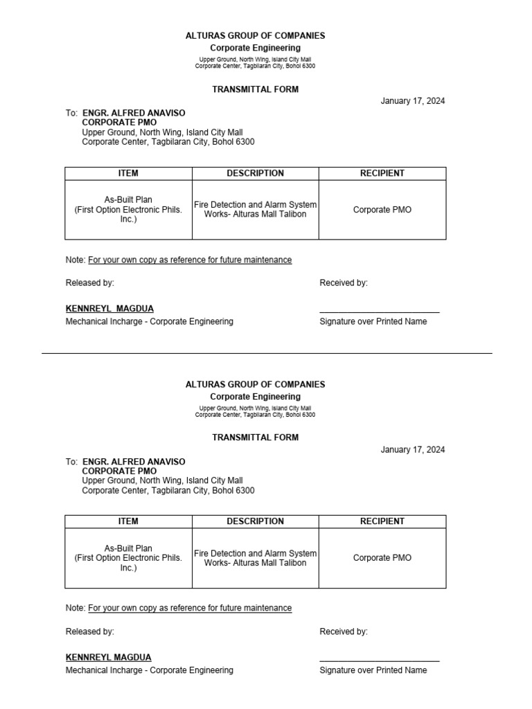 Transmittal-FDAS (TALIBON) | PDF