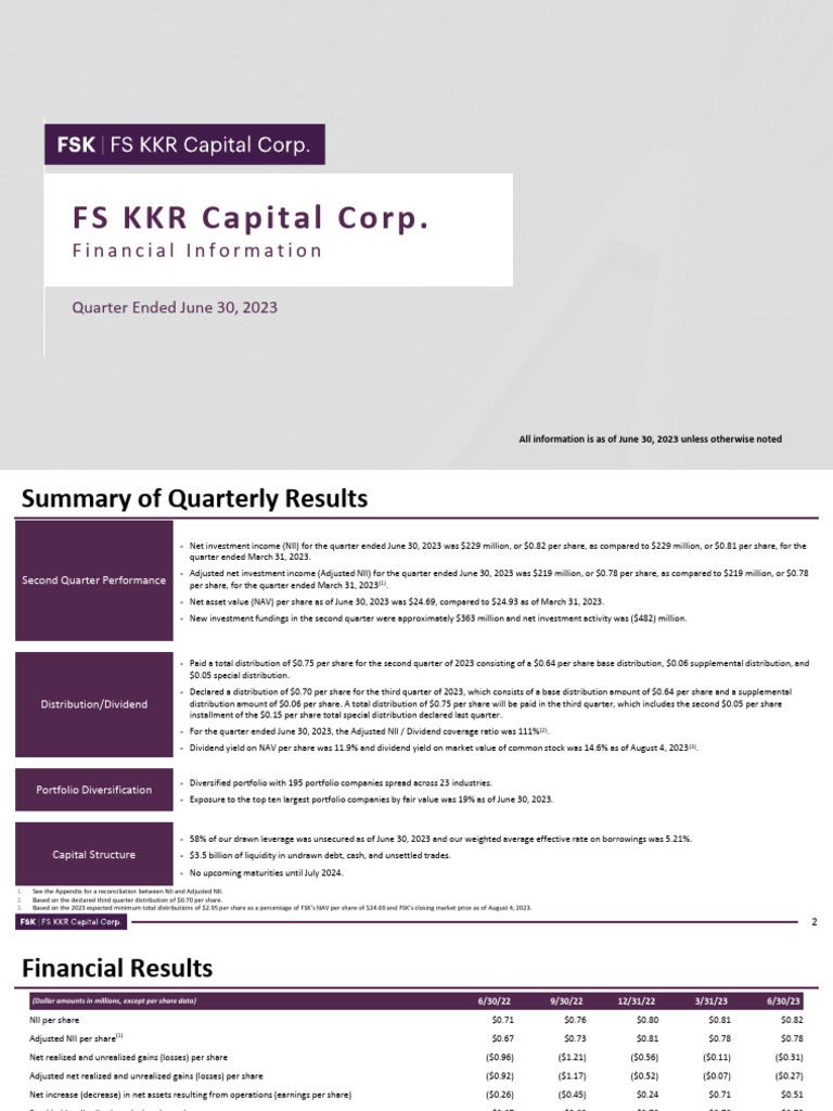 FSK Q2 2023 Earnings Supplement - Final | PDF | Debt | Equity (Finance)