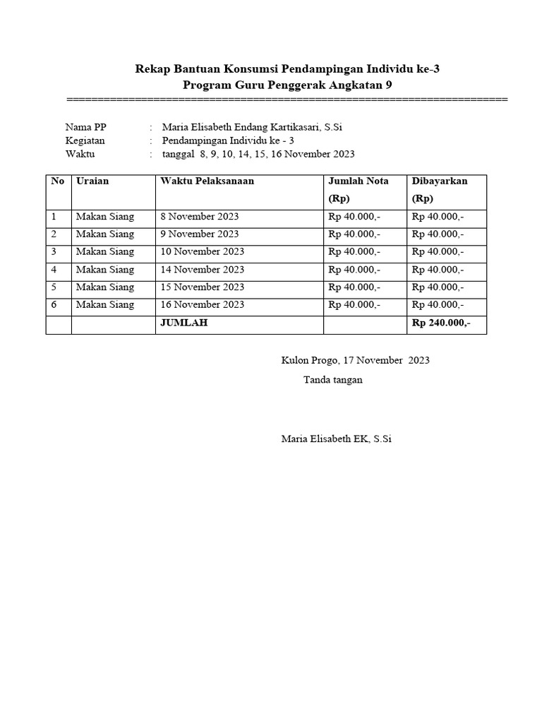 Format Rekap Bantuan Konsumsi | PDF
