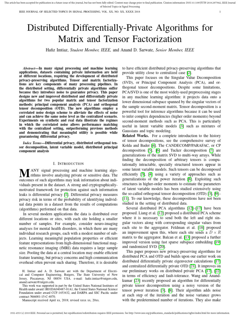 Differentially Private PCA and OTD Algorithms | PDF | Principal Component Analysis | Matrix ...