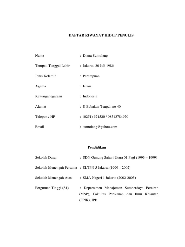 Daftar Riwayat Hidup Penulis | PDF