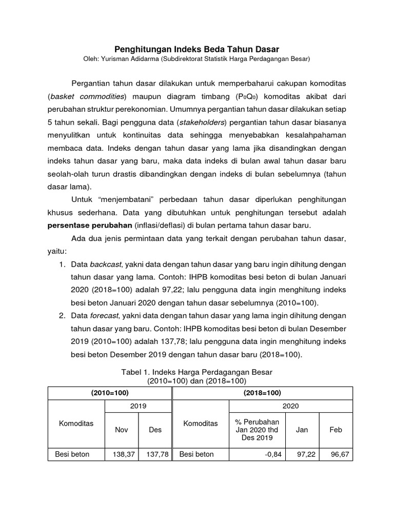 Penghitungan Indeks HPB Beda Tahun Dasar - Revisi | PDF