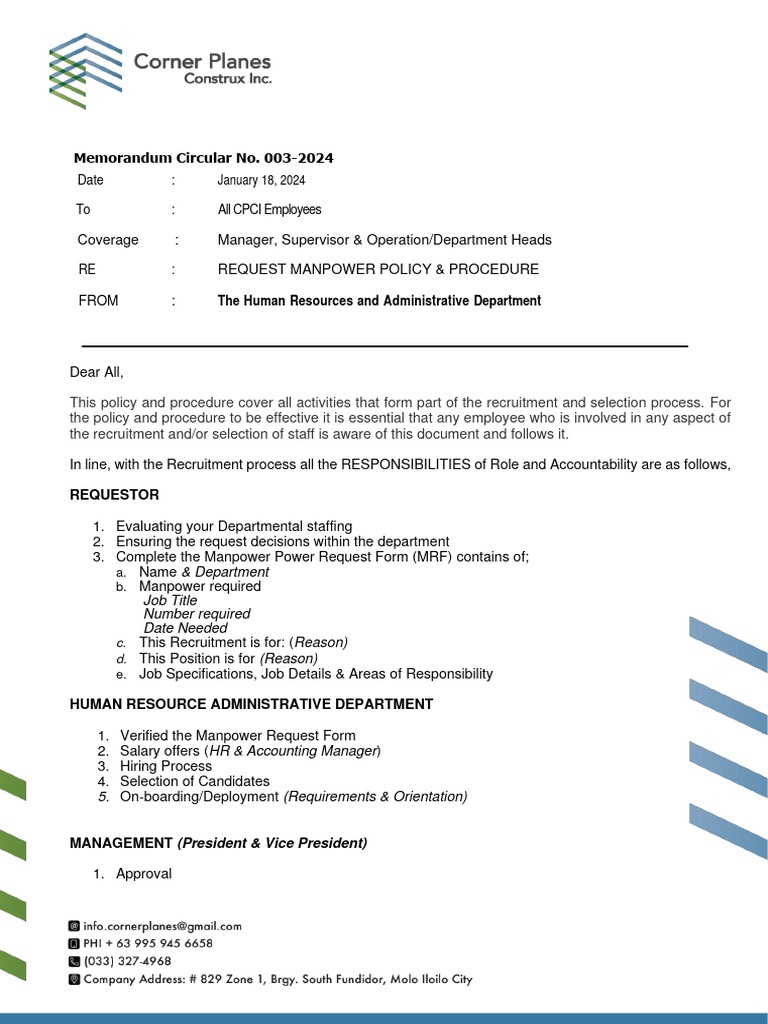 Manpower Request Policy | PDF | Career & Growth | Business