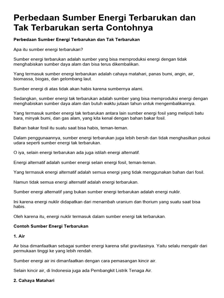 Energi Terbarukan Dan Tak Terbarukan | PDF Energi Terbarukan Dan Tak Terbarukan | PDF