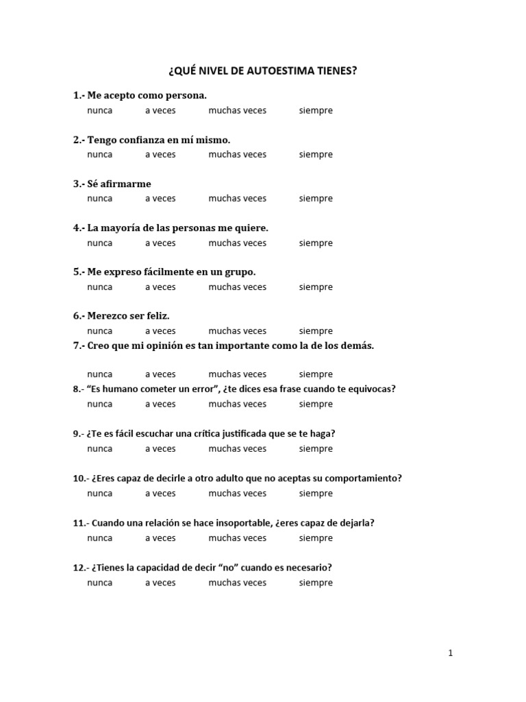 Test de Autoestima | PDF | Autoestima