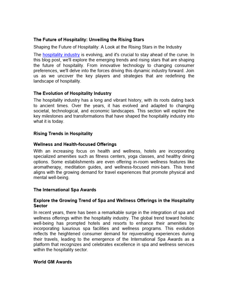 Shaping The Future of Hospitality - A Look at The Rising Stars in The ...