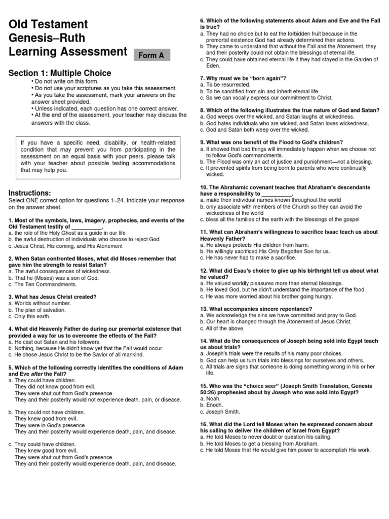 Seminary Learning Assessment OT 1 | PDF | Moses | Isaac