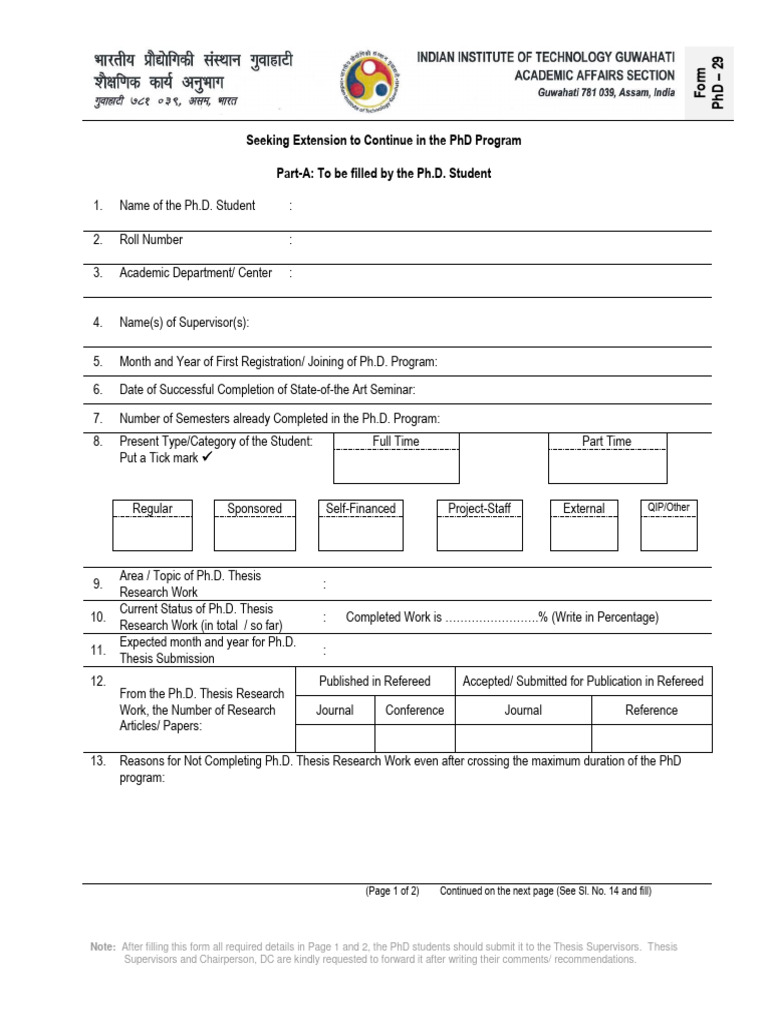 PhD Program Extension Request Form | PDF | Thesis | Doctor Of Philosophy
