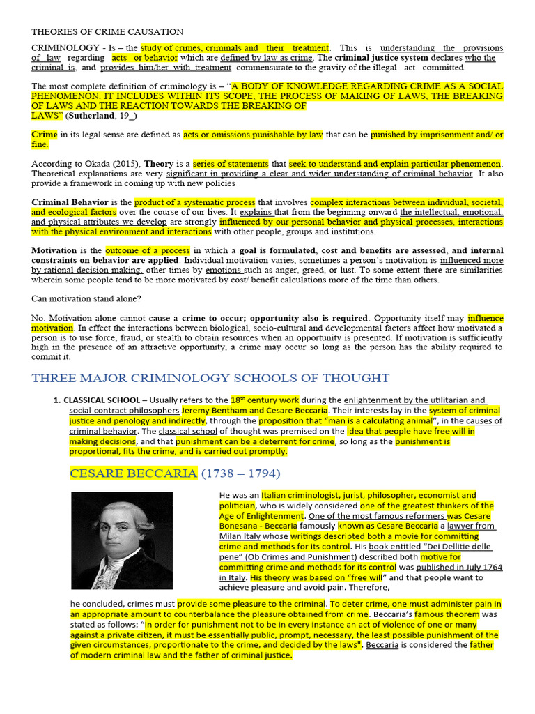 Theories Of Crime Causation Notes Pdf Mens Rea Element Criminal Law